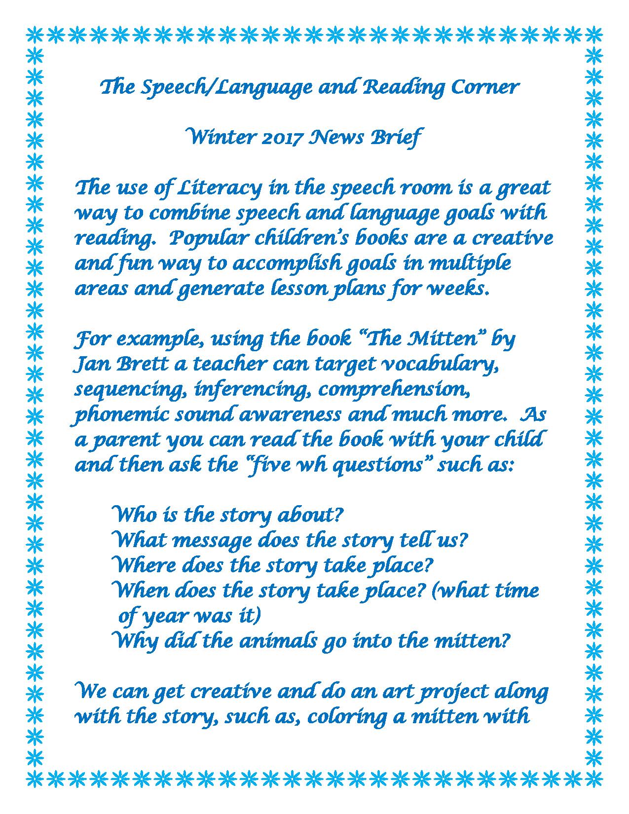 Speech and Language Newsletter – Westbridge Academy